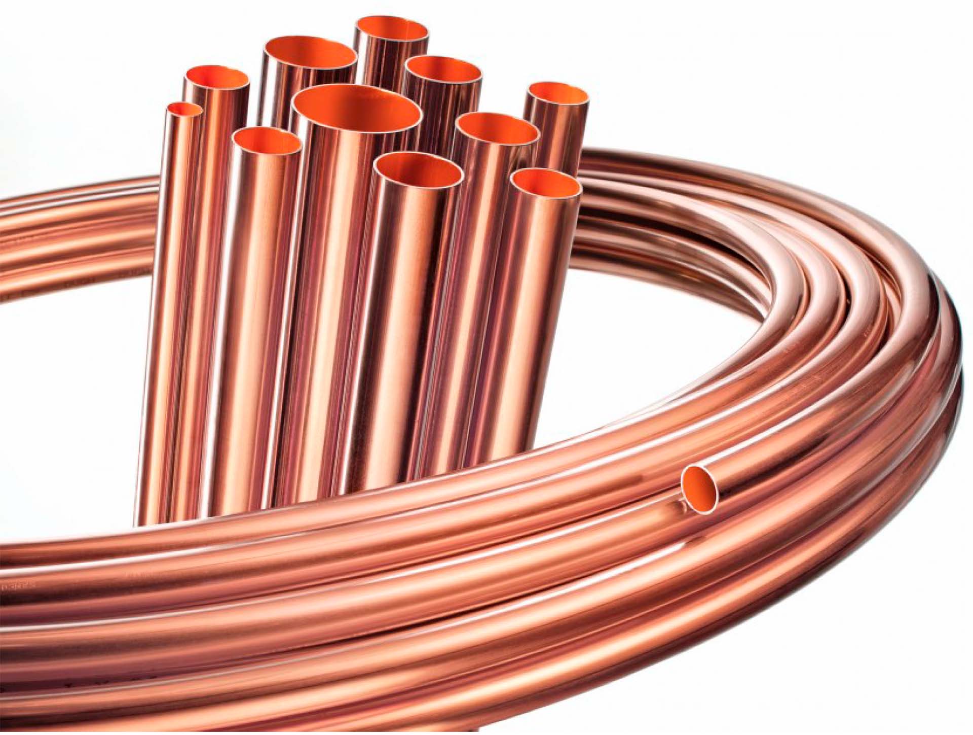 Copper tubes in coils, in rods, bare or PVC covered